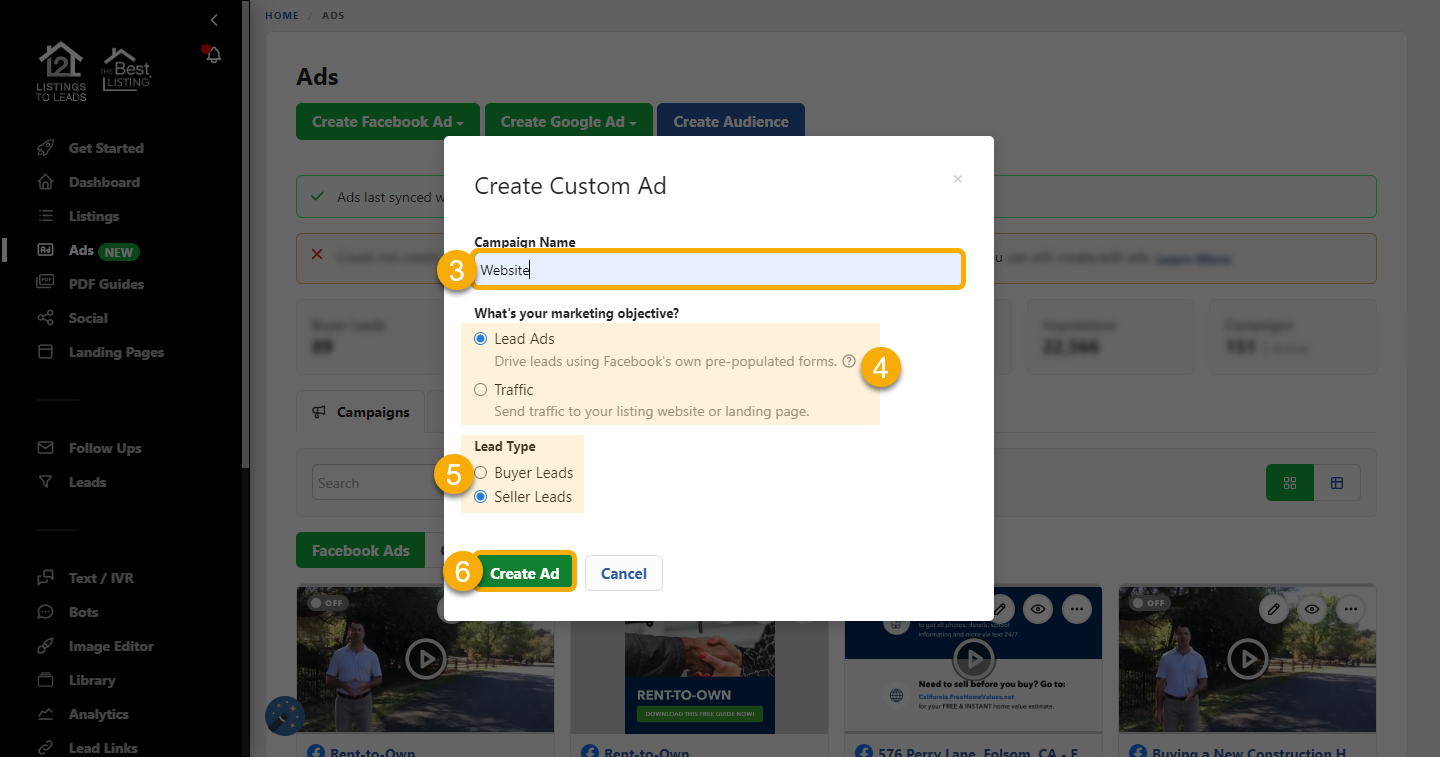 Lead Ads: Custom Ad – Listings-to-Leads