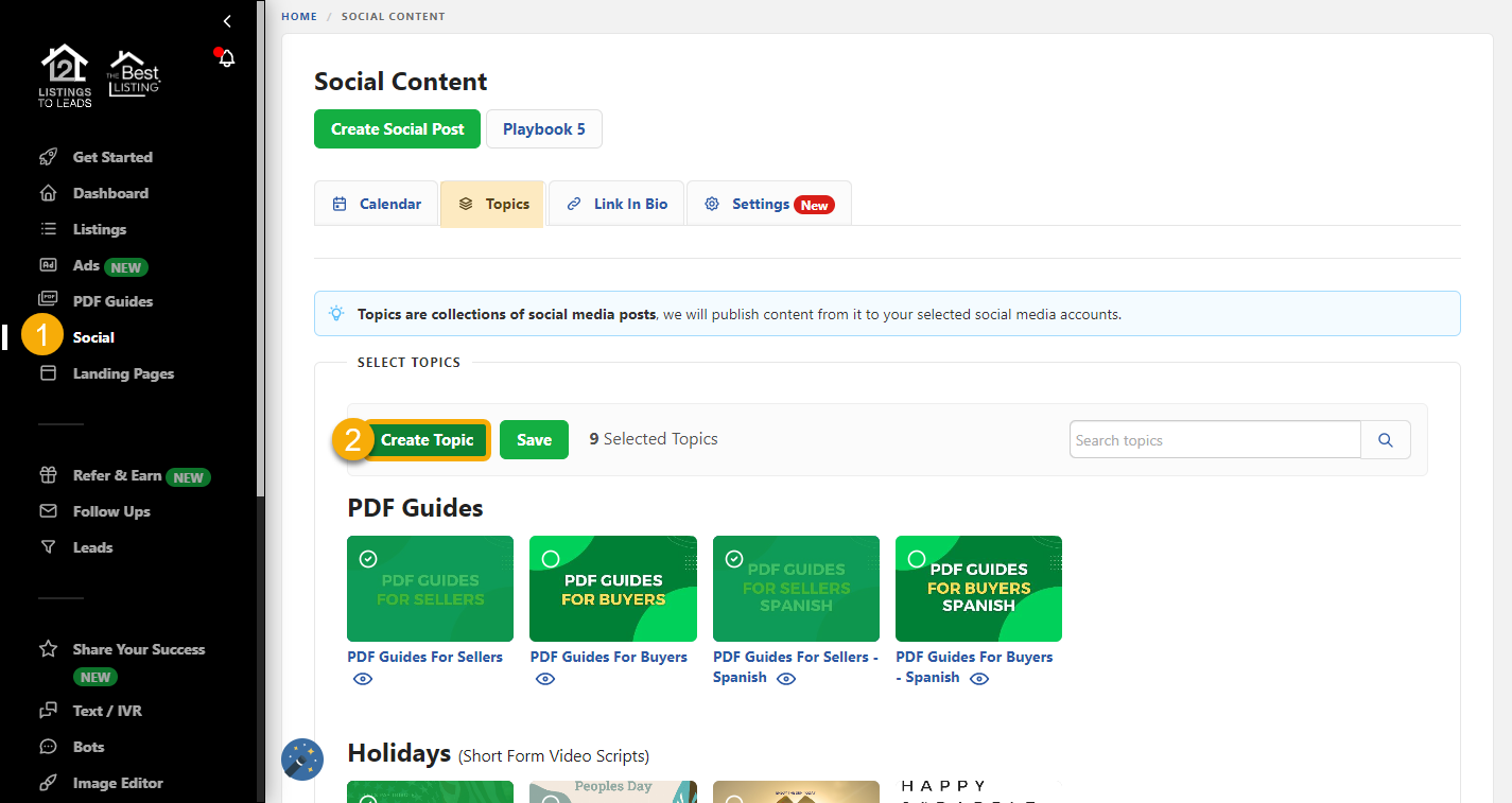 Social - Create Topic – Listings-to-Leads