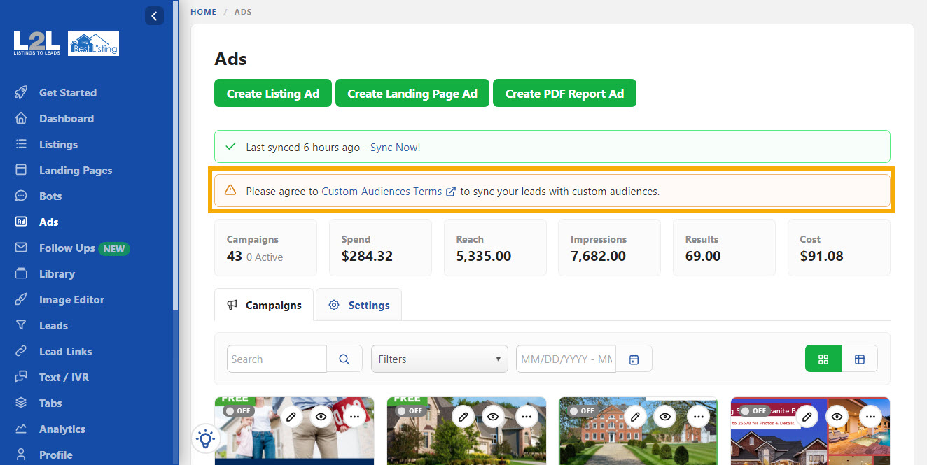 L2L Custom Audiences – Listings-to-Leads