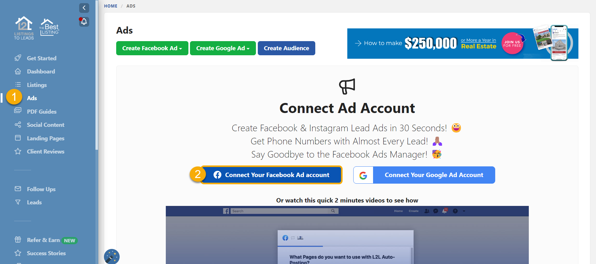 Connect Ad Account – Listings-to-Leads
