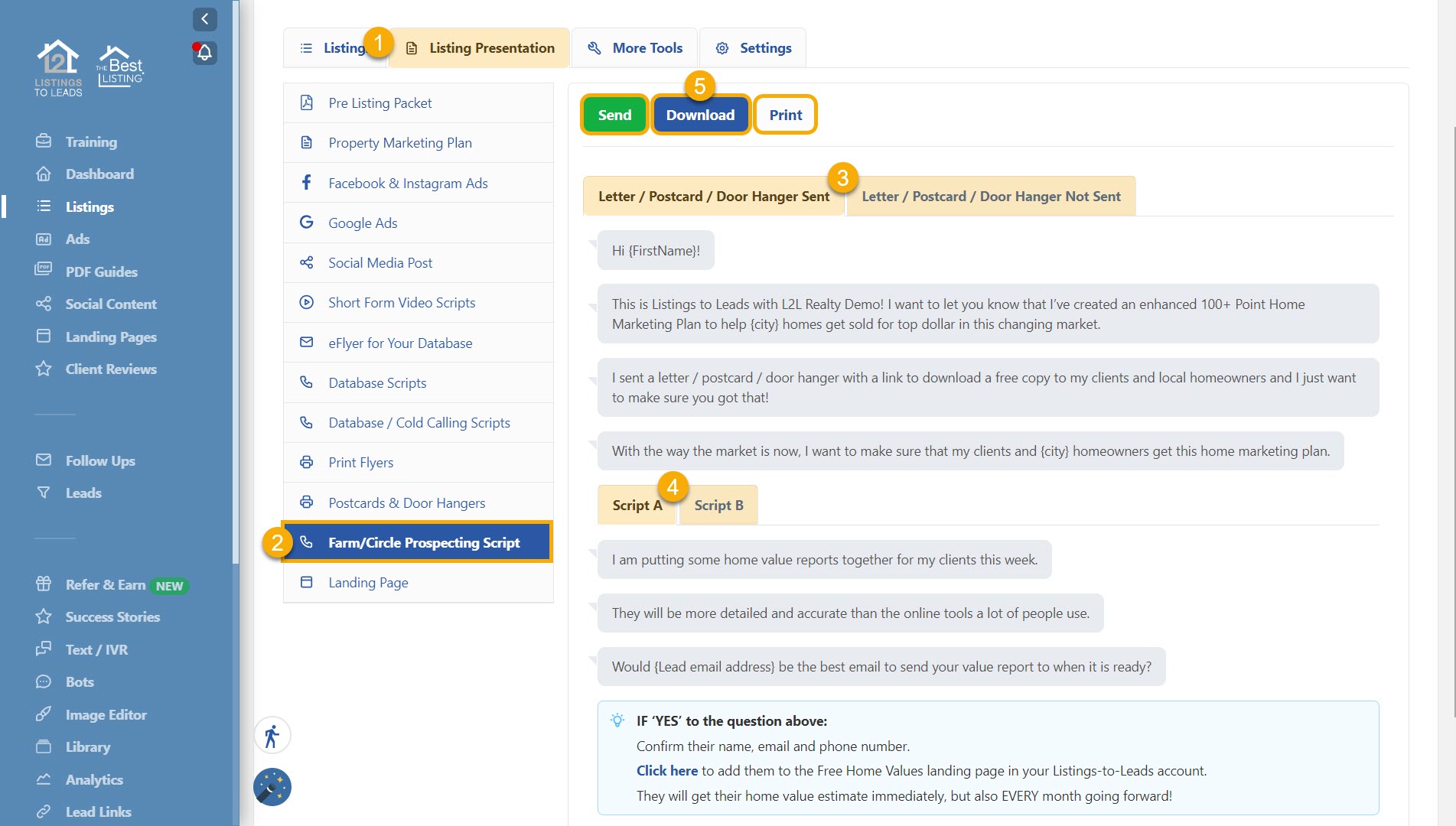 Listing Presentation - Farm/Circle Prospecting Script – Listings-to-Leads