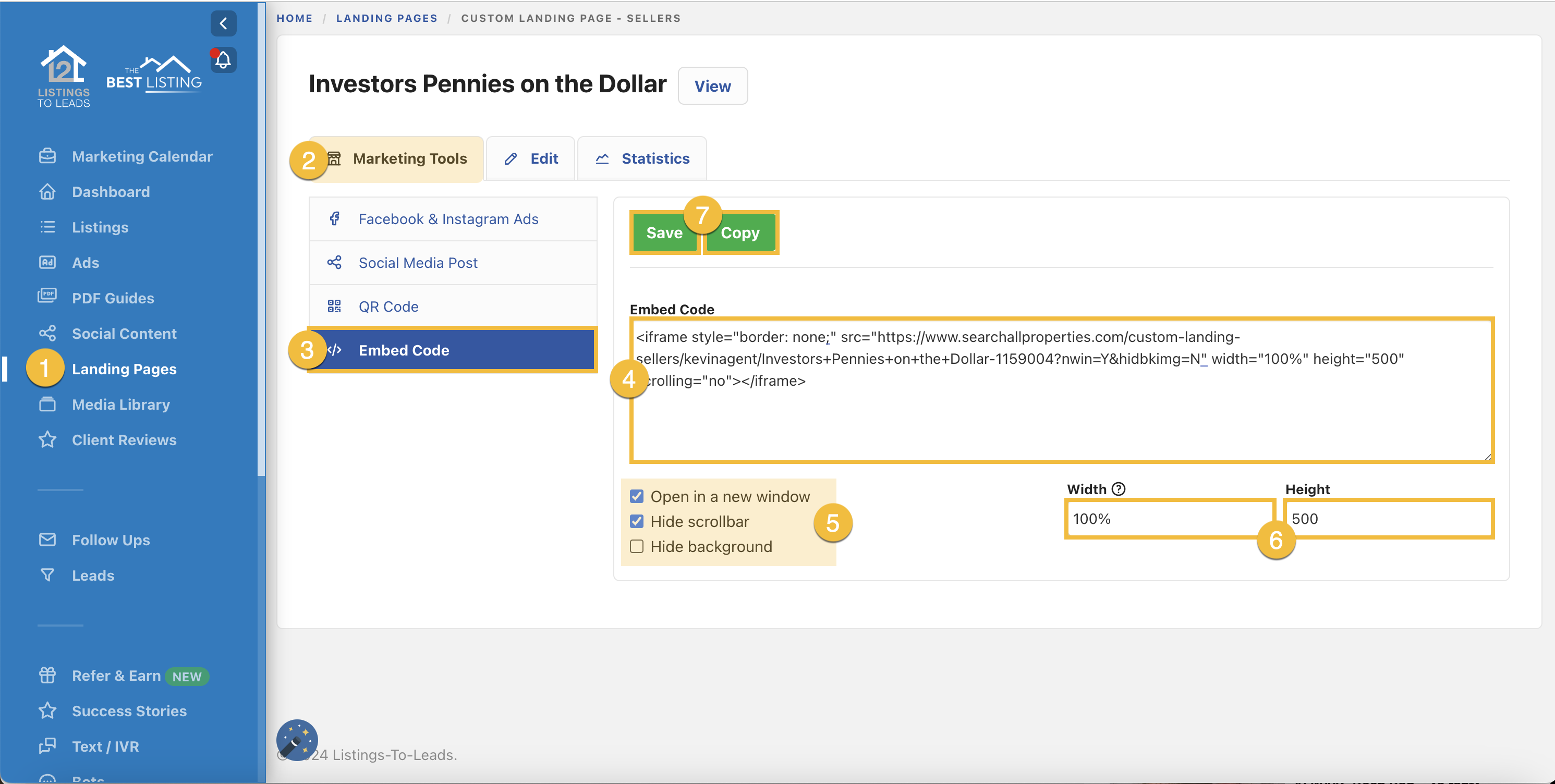 Landing Pages - Embed Code – Listings-to-Leads