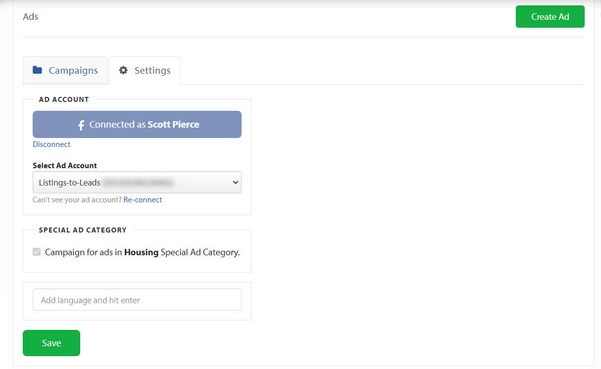 Connect Ad Account – Listings-to-Leads