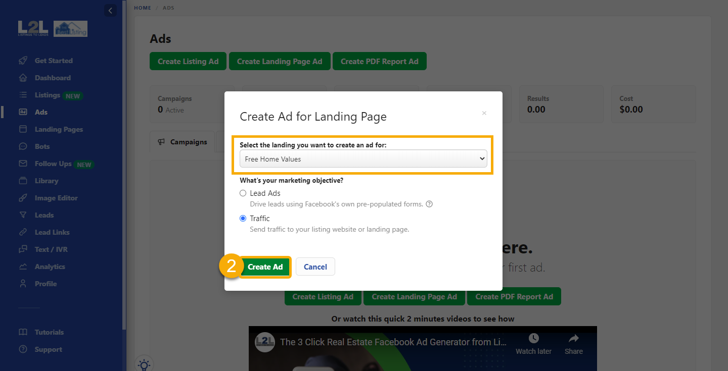 Traffic Ads: Landing Pages – Listings-to-Leads