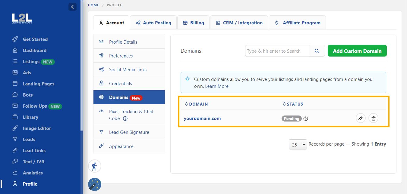 Domains - How To Add Custom Domains – Listings-to-Leads