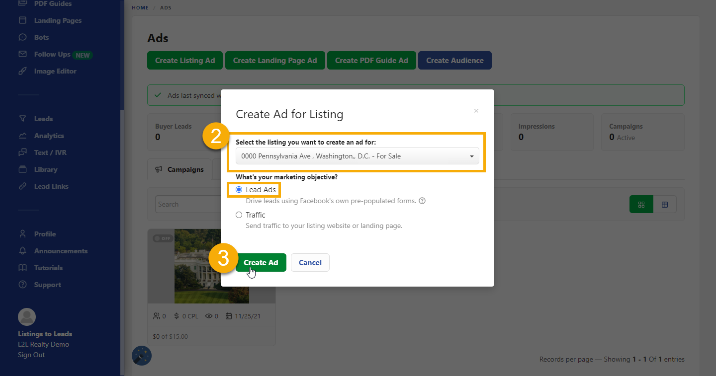Lead Ads: Listings – Listings-to-Leads