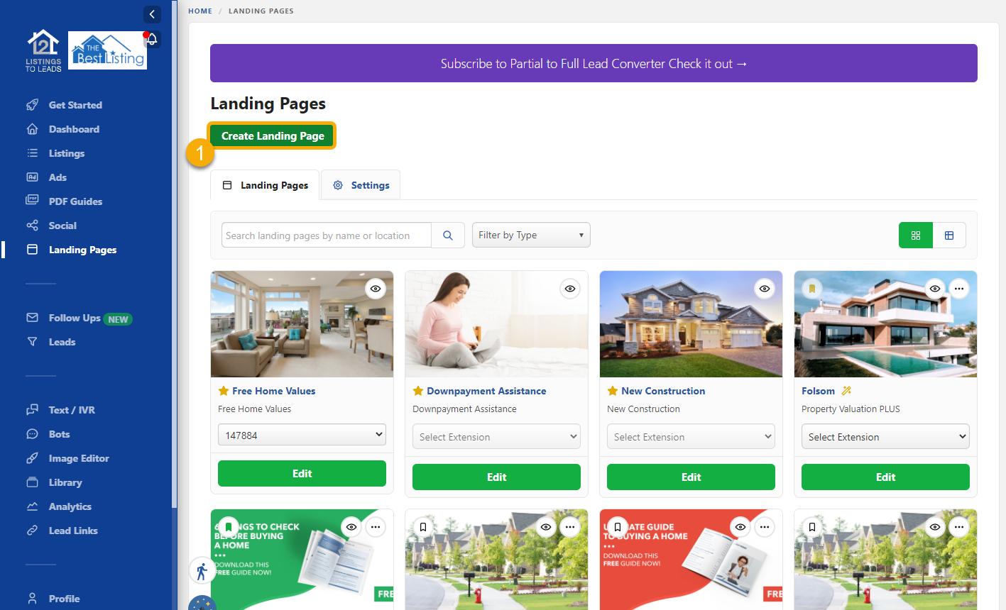 Custom Landing Page - Create – Listings-to-Leads