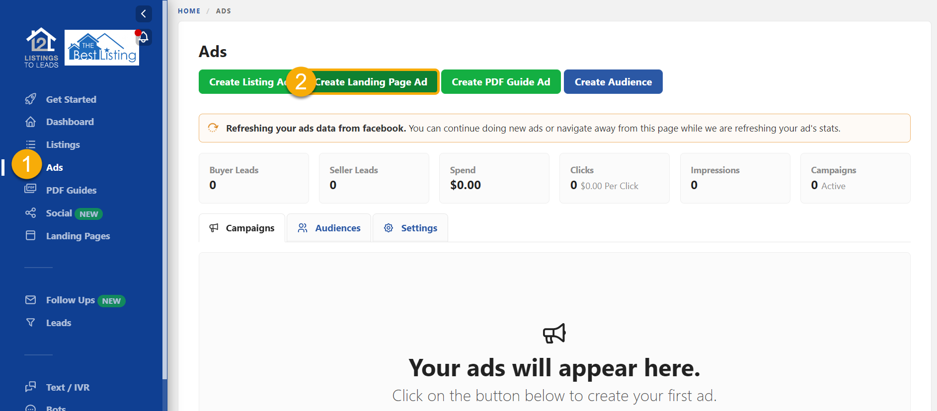 Traffic Ads: Landing Pages – Listings-to-Leads