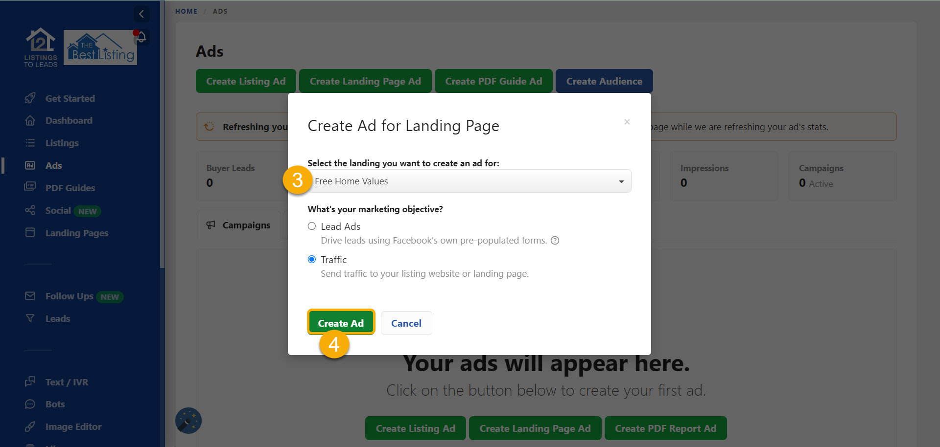 Traffic Ads: Landing Pages – Listings-to-Leads