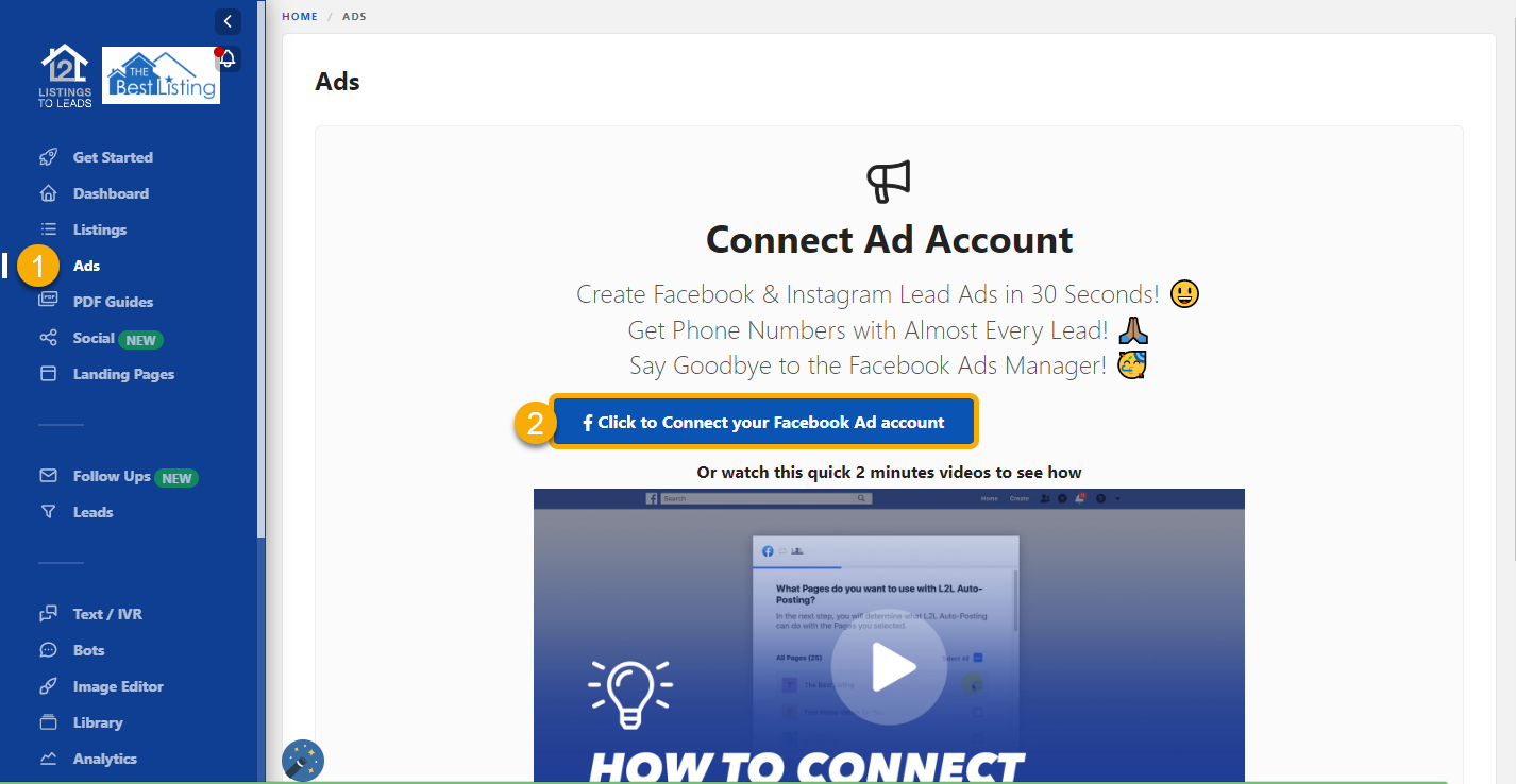 Connect Ad Account – Listings-to-Leads