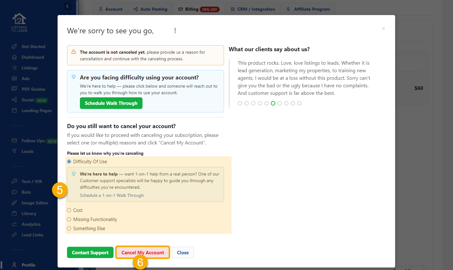 Cancel Account – Listings-to-Leads